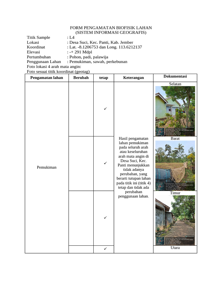 Form Pengamatan Biofisik Lahan | PDF