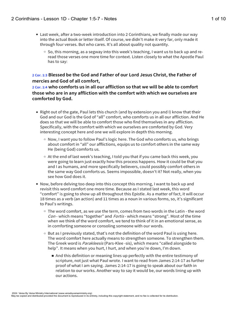 2 Corinthians Lesson 1d en Notes | PDF | Paul The Apostle | Prayer