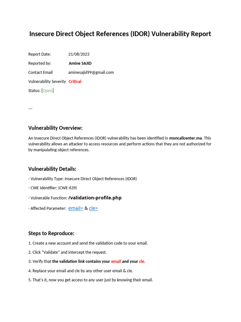 IDOR | PDF | Vulnerability (Computing) | Security