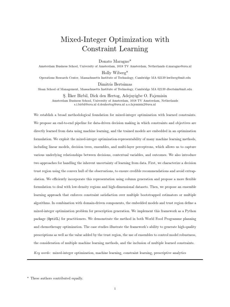 Mixed-Integer Optimization With Constraint Learning | PDF | Machine Learning | Mathematical ...