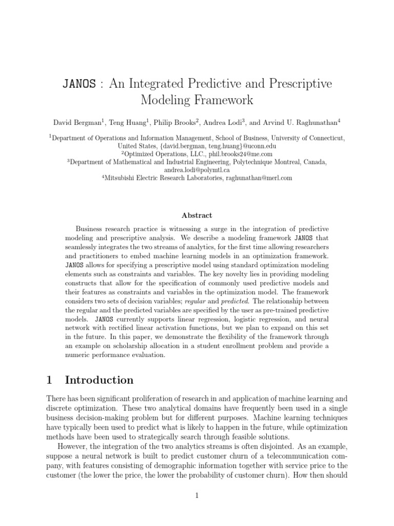 JANOS: An Integrated Predictive and Prescriptive Modeling Framework ...