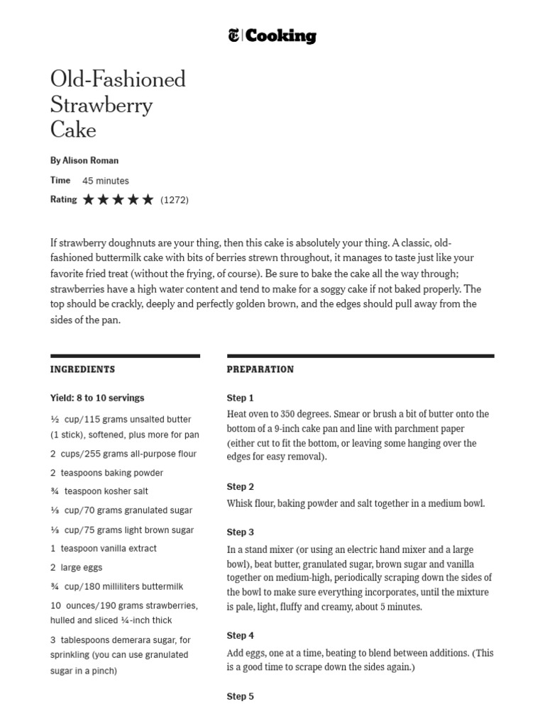 Old-Fashioned Strawberry Cake Recipe | PDF | Cakes | Baking