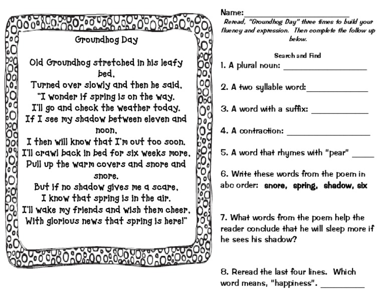 Groundhog Day Poem and Activities | PDF