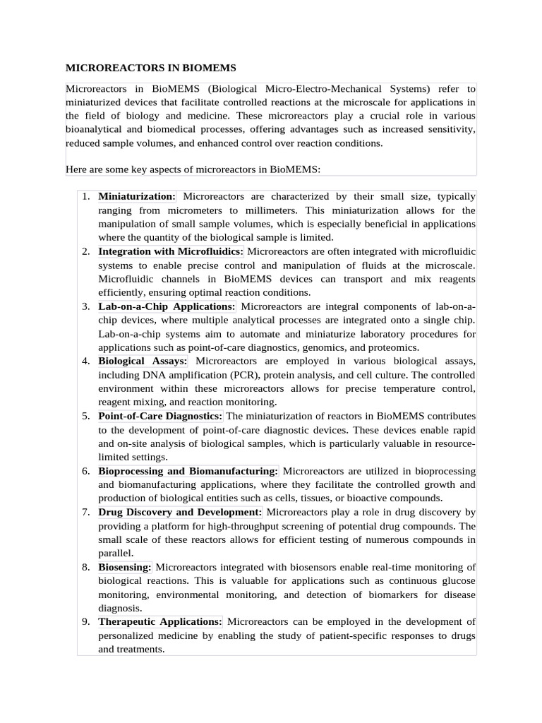 MICROREACTORS IN BIOMEMS and Other Unit 4 Topics | PDF | Biosensor ...