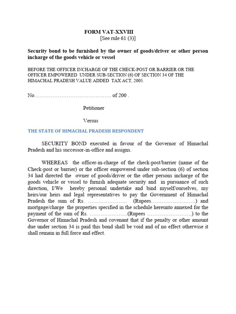 Form of Security Bond To Be Furnished by The Owner of Goods | PDF