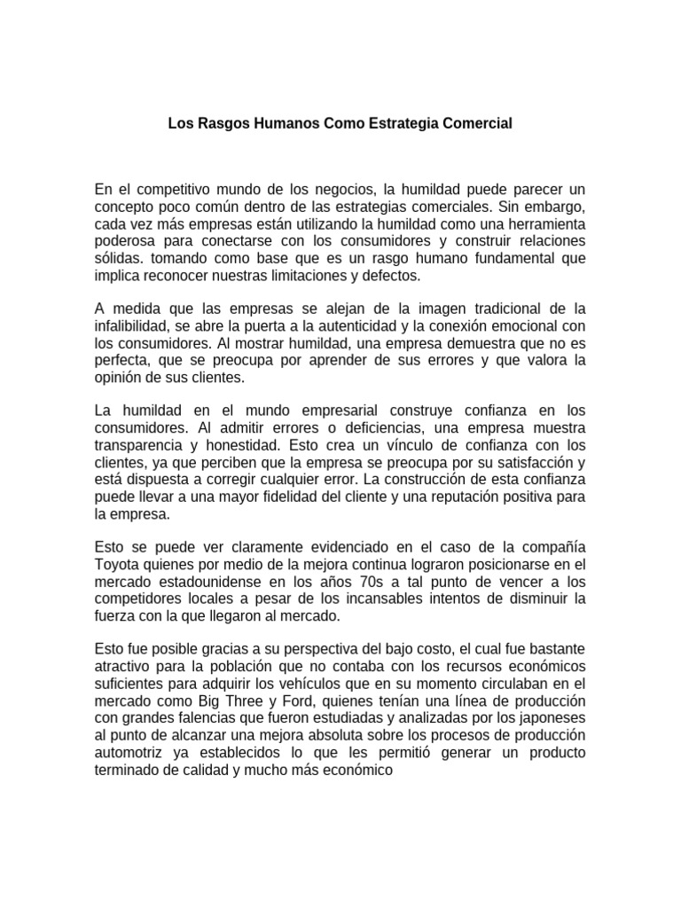Los Rasgos Humanos Como Estrategia Comercial | PDF | Business | Mercado ...
