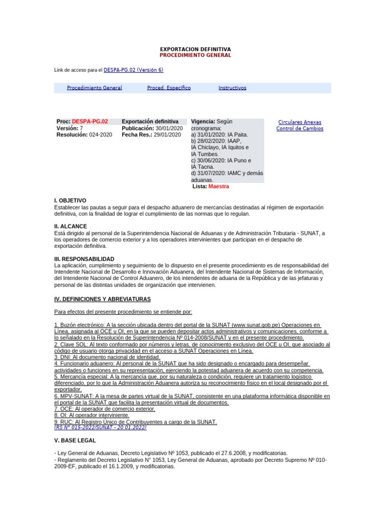 Exportacion Definitiva Norma Legal | PDF | aduana | Exportaciones