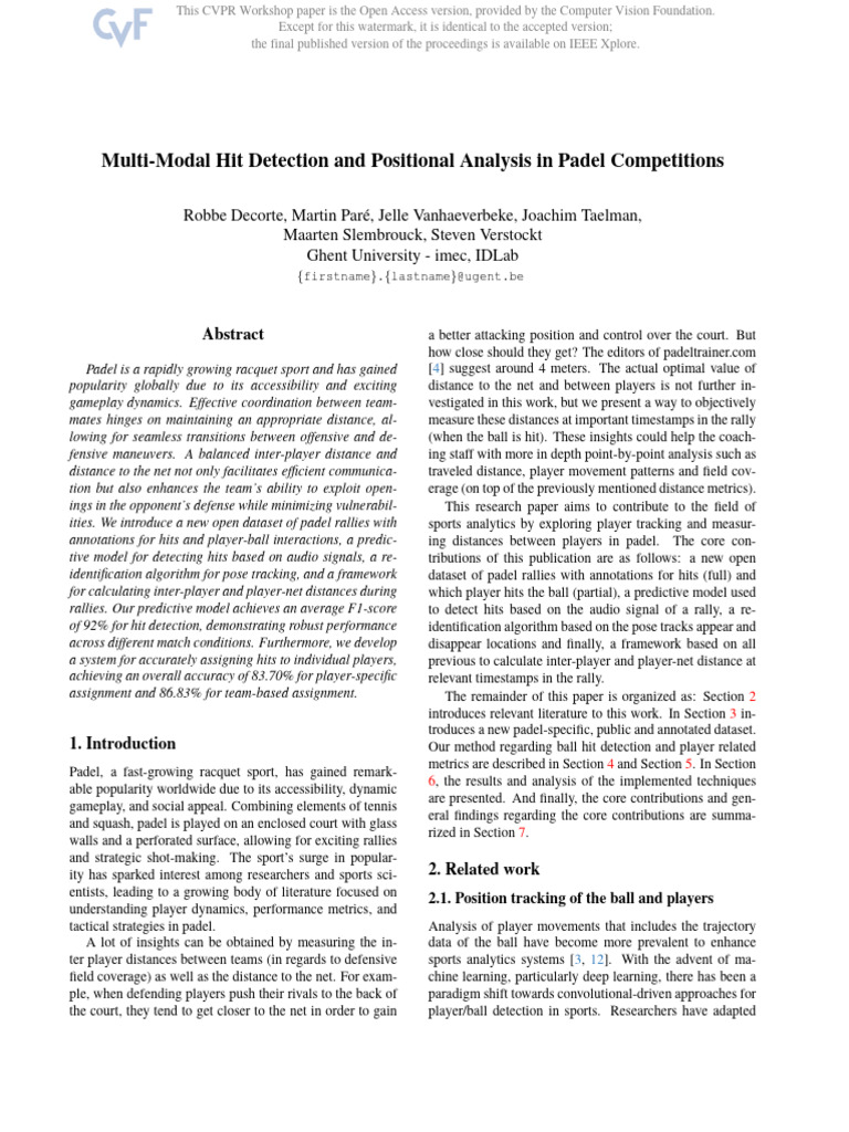 Decorte Multi-Modal Hit Detection and Positional Analysis in Padel Competitions CVPRW 2024 Paper ...