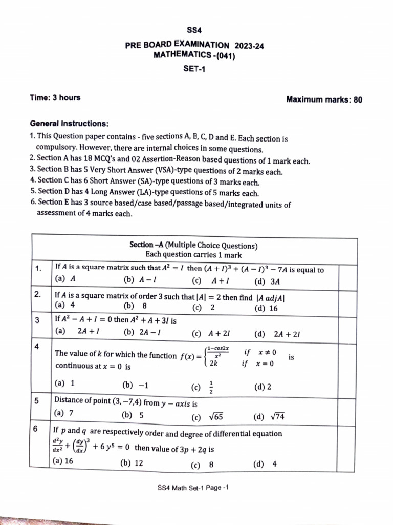 PB 1 QS Paper | PDF | Euclidean Vector | Applied Mathematics