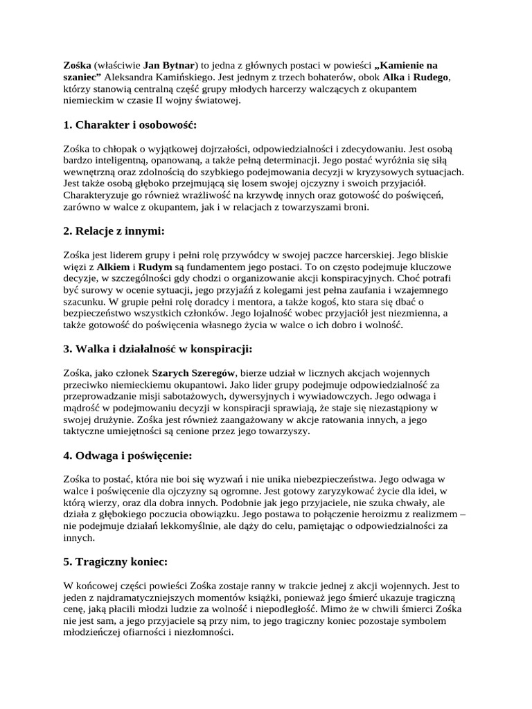 Zośka Charakterystyka | PDF