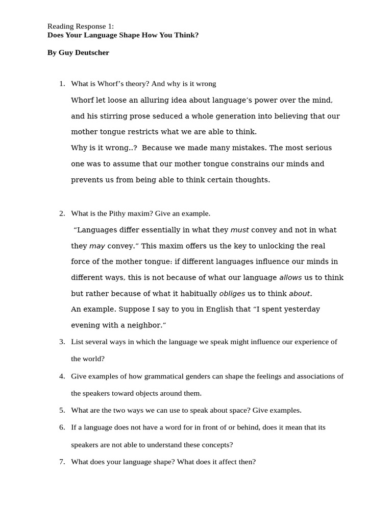 Reading Response 2 Pdf