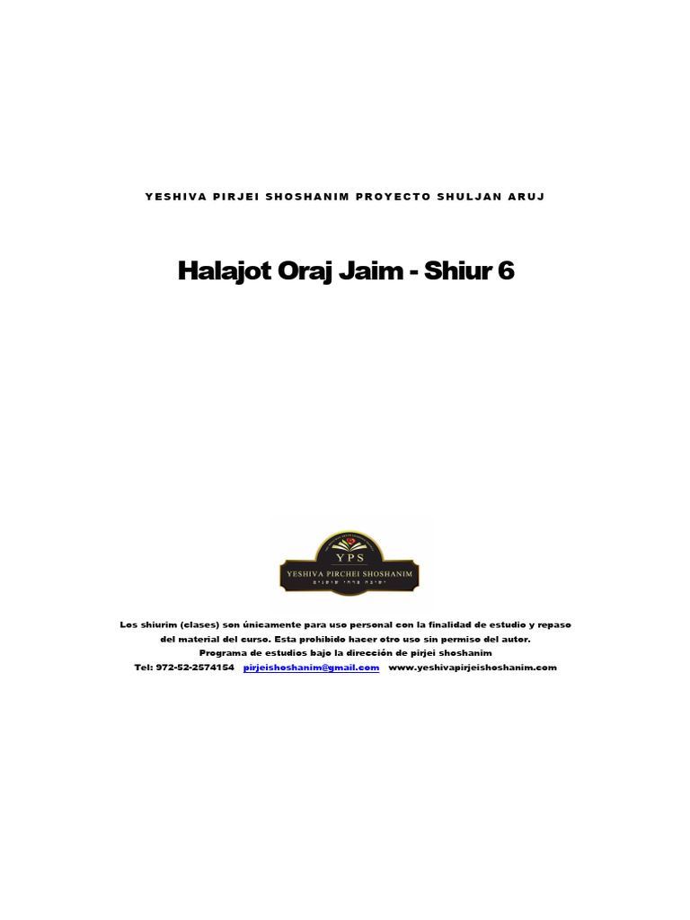 Halajot Oraj Jaim: Bendiciones Matutinas | PDF | Halakha | Teología judía
