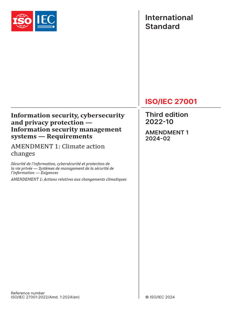 ISO IEC 27001-2022 Amd1-2024 | PDF | Iso/Iec Jtc 1 | International Organization For Standardization