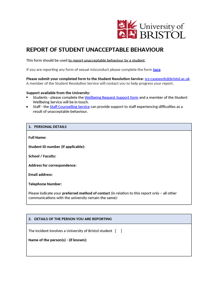 Report Student Unacceptable Behaviour | PDF