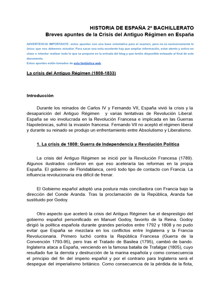 Apuntes Historia Crisis Del Antiguo Regimen | PDF | Imperio español ...