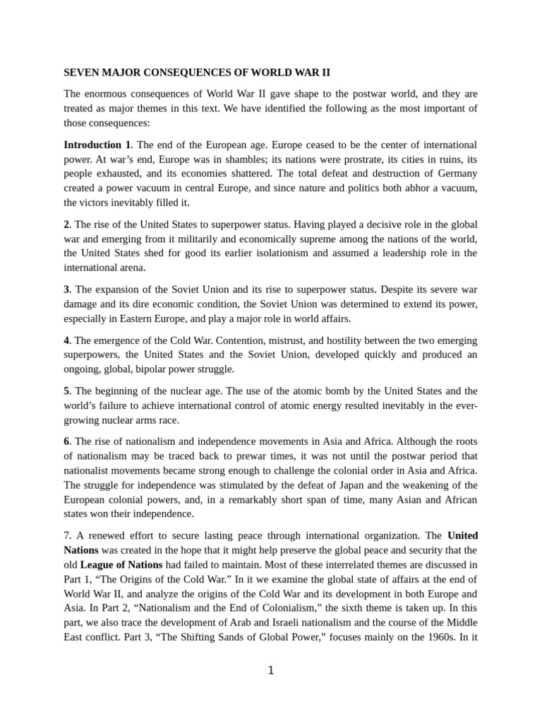 Unit 1-SEVEN MAJOR CONSEQUENCES OF WORLD WAR II The Enormous ...