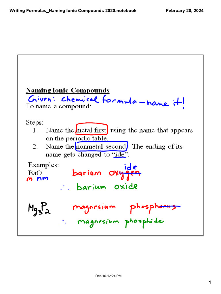 Writing Formulas - Naming Ionic Compounds - Properties - 24 | PDF