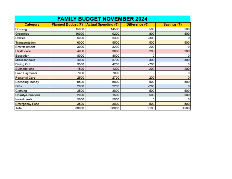 November 2024 Family Budget Overview | PDF