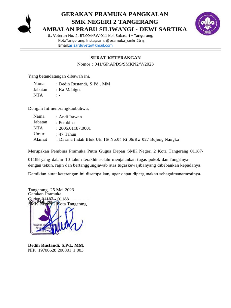 Surat Keterangan Gudep-Tpod | PDF