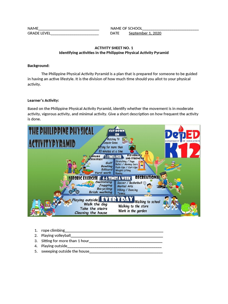 Activity Sheets Pe5 Q1 WK1 | PDF