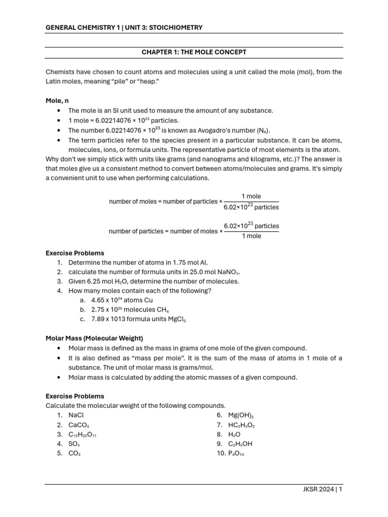 Unit 3 - Stoichiometry | PDF | Mole (Unit) | Molecules