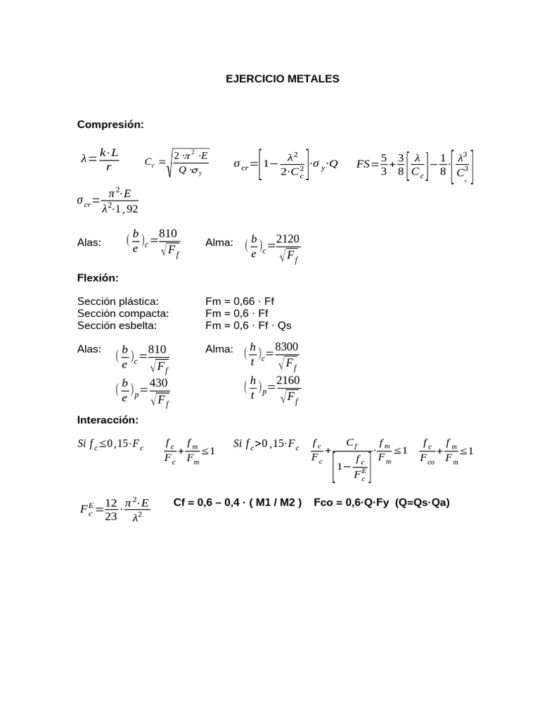 Ejercicio Metales | PDF | Pandeo | Viga (Estructura)