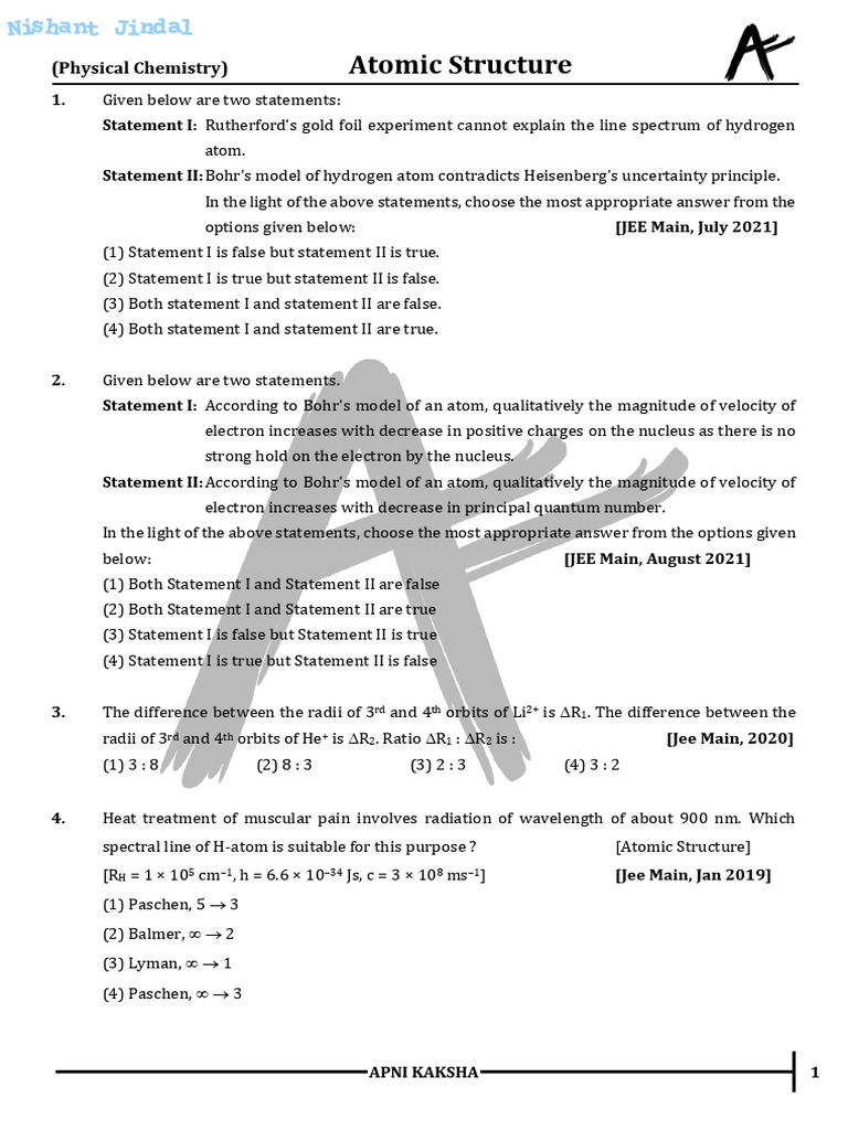 Revision Plan - Atomic Structure NJ - 247 | PDF | Atomic Orbital | Atoms