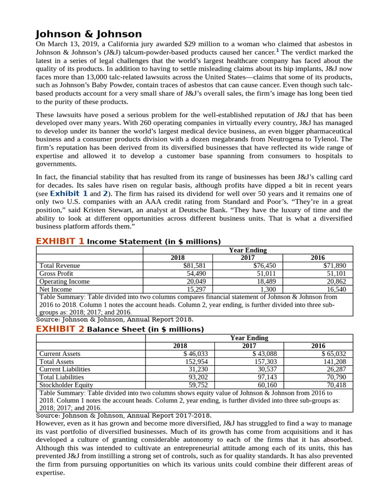 Johnson & Johnson 2016 Financial Overview | PDF | Johnson & Johnson ...