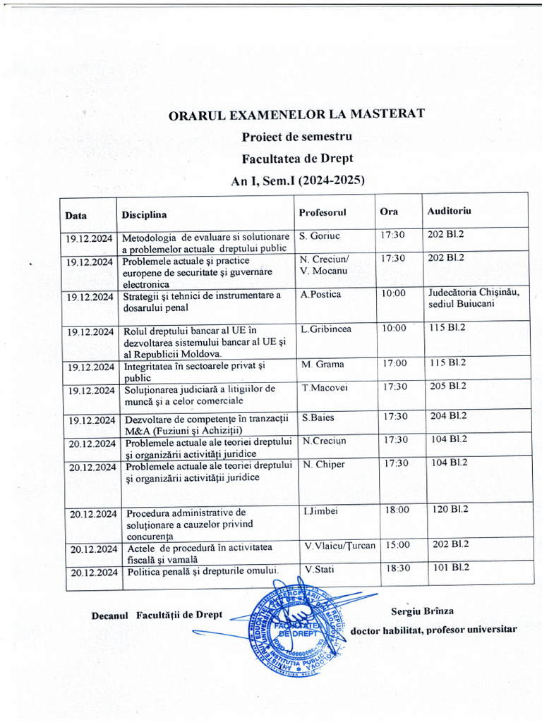Orarul Examenelor Proiect de Semestru | PDF