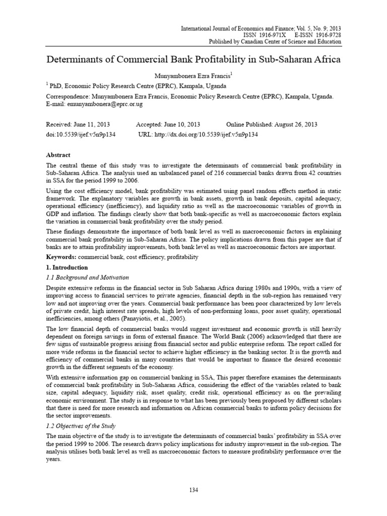 Determinants of Commercial Bank Profitability in S | PDF | Economic ...