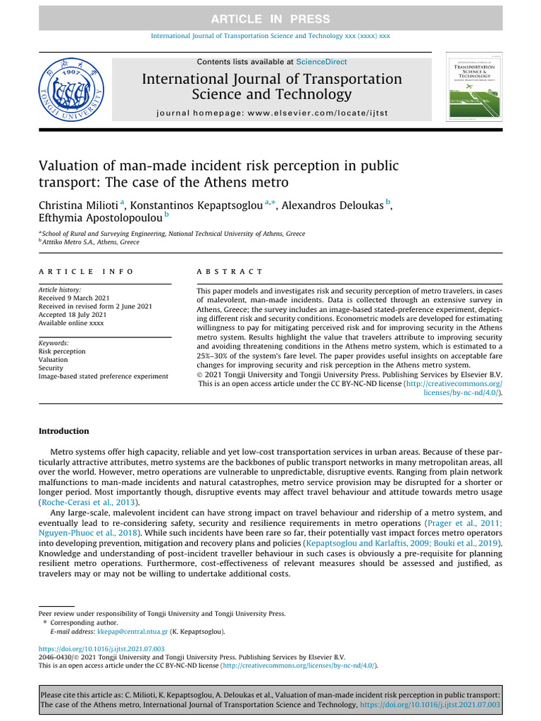 SP Athens Metro Risk Perception Paper 2021 | PDF | Survey Methodology ...