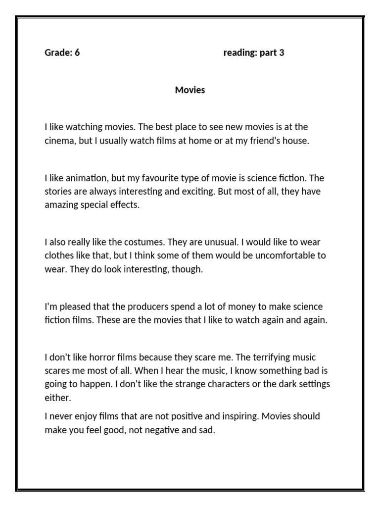 Grade 6 - Reading Part 3 | PDF
