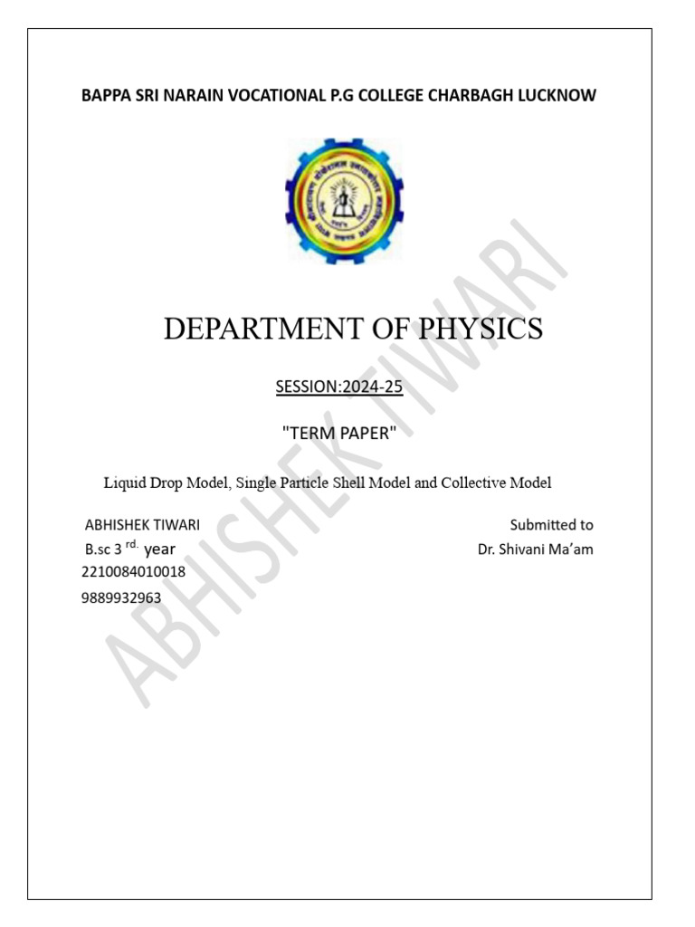 Term Paper Nuclear Physics 2024 | PDF | Atomic Nucleus | Neutron