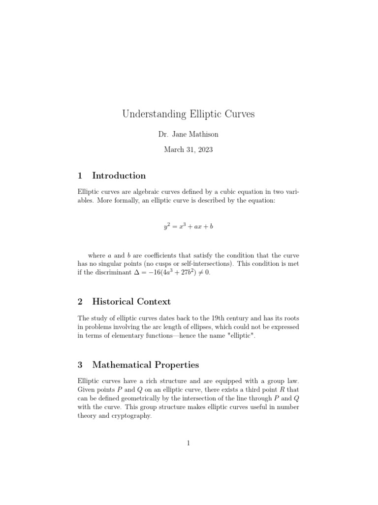 Elliptic Curves: Theory and Applications | PDF