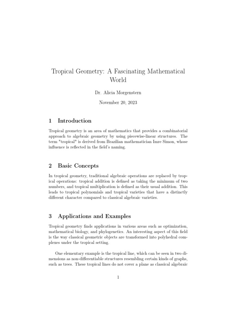 Tropical Geometry: A Fascinating Mathematical World | PDF