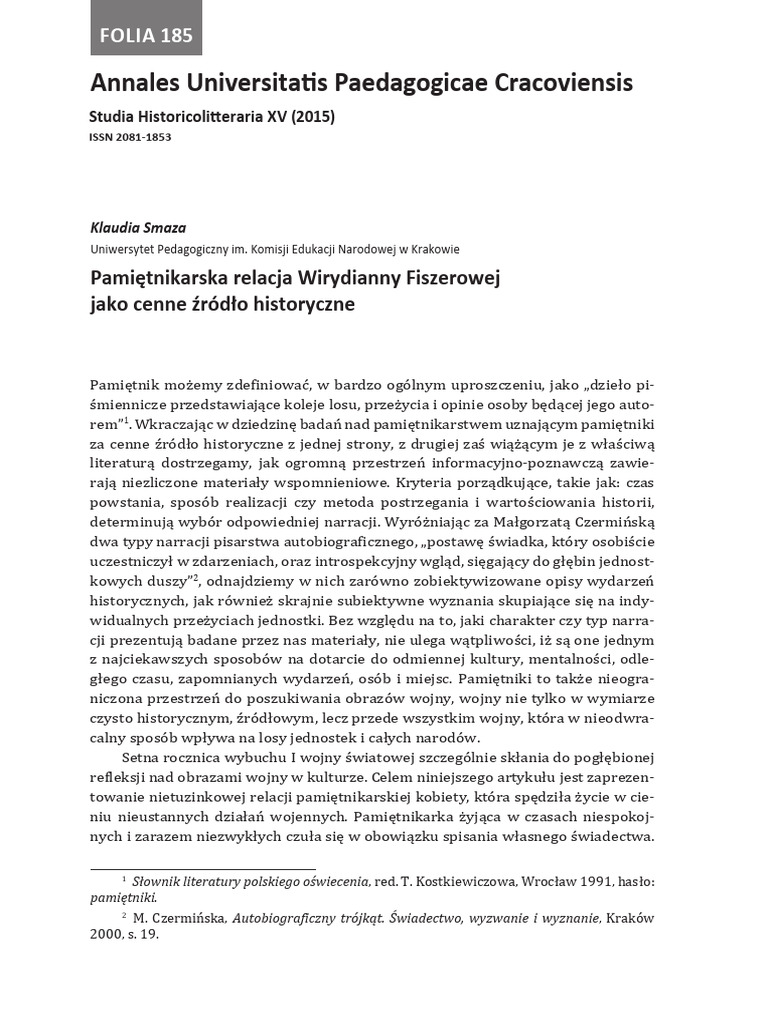 Pamiętnikarska Relacja Wirydianny F | PDF