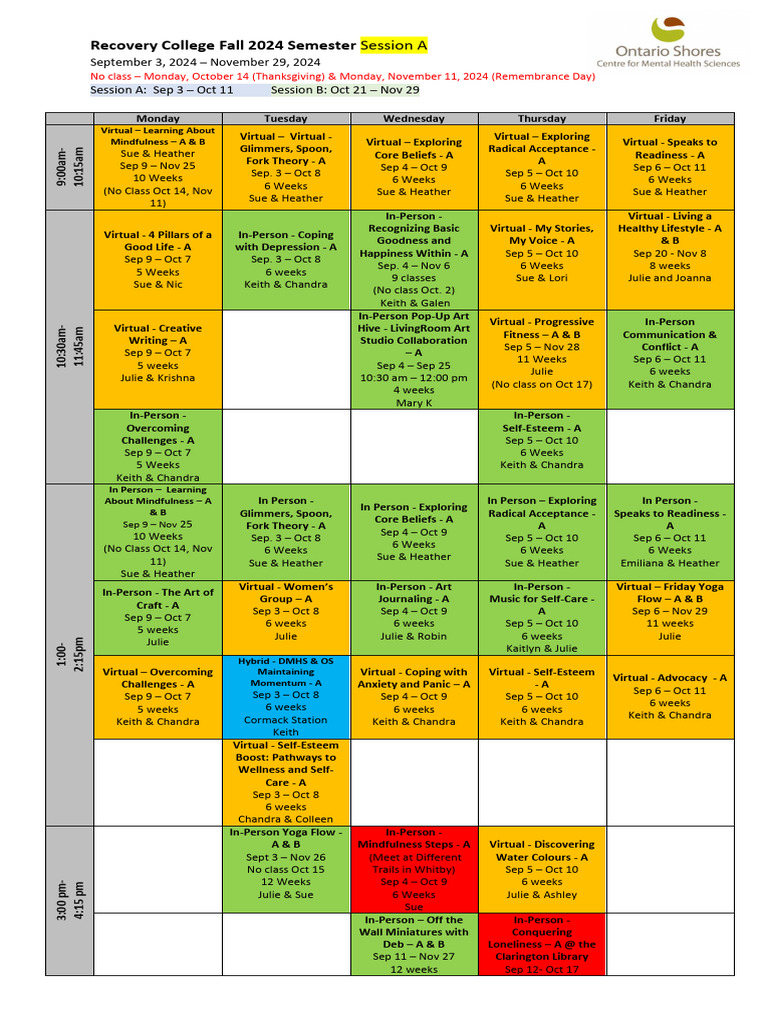 Fall 2024 Session A Course Schedule | PDF | Social Psychology ...