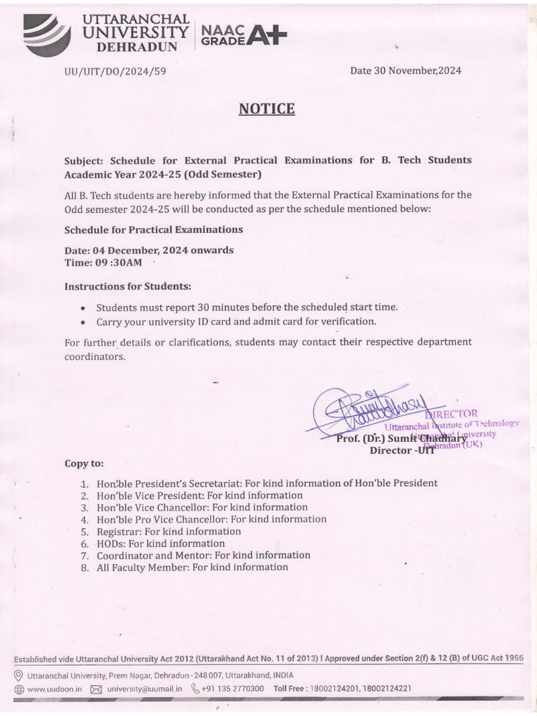 Notice - External Practical B.Tech | PDF