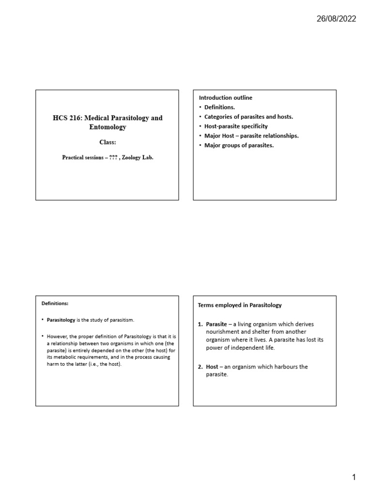 Lecture 1 Introduction To Parasitology | PDF | Parasitism | Bacteria