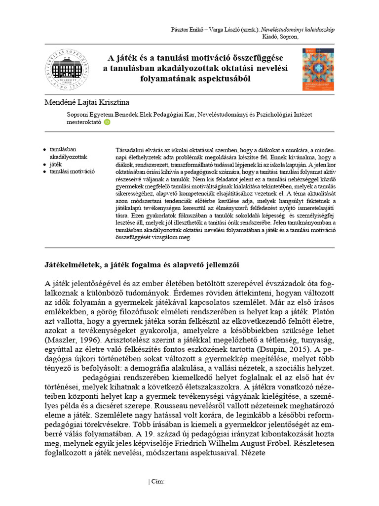 Pasztor - Eniko Varga - Laszlo Szerk Nevelestudomanyi - Kaleidoszkop Soproni - Egyetem - Kiado ...
