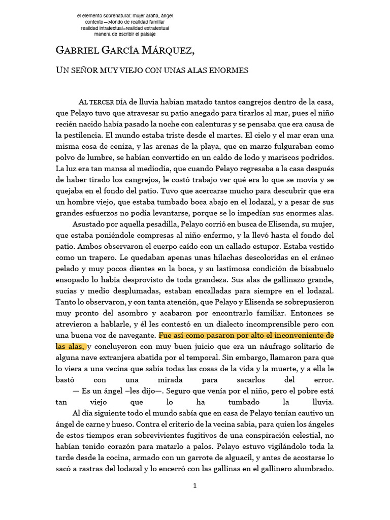 Un Señor Muy Viejo Con Unas Alas Enormes García Márquez PDF | PDF