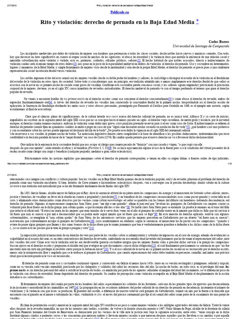 Derecho de Pernada 1 | PDF | Violación | Edades medias
