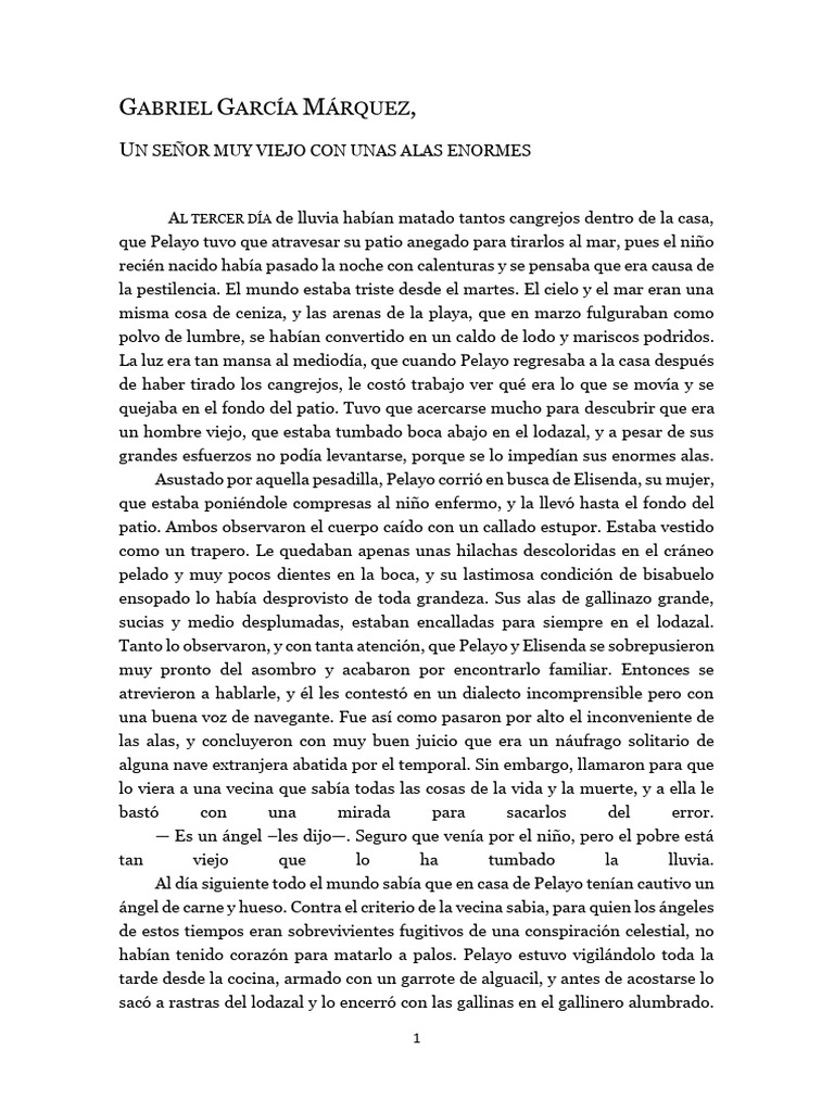 Un Señor Muy Viejo Con Unas Alas Enormes García Márquez | PDF