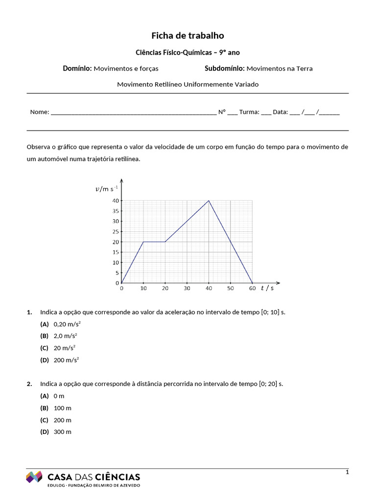 Ficha de Trabalho Mruv | PDF