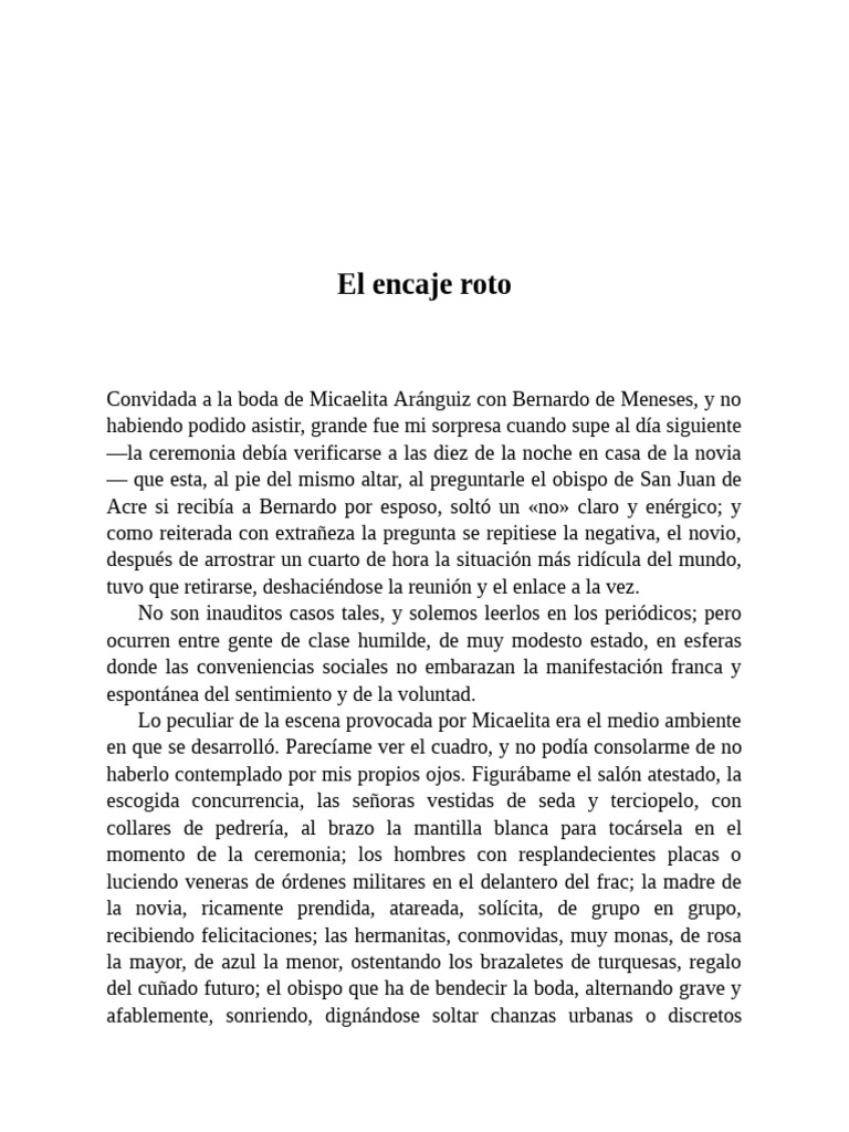 Emilia Pardo Bazán El Encaje Roto 1897 | PDF