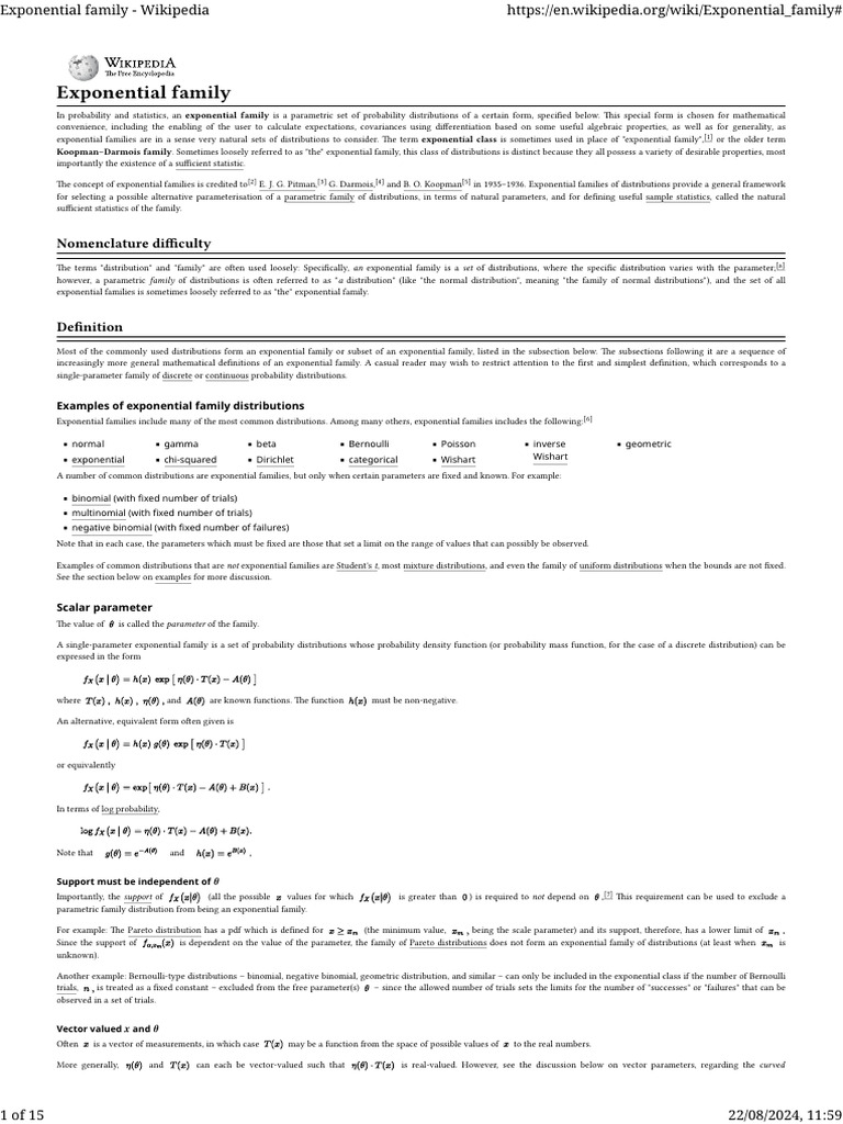 Exponential Family - Wikipedia | PDF | Probability Distribution ...