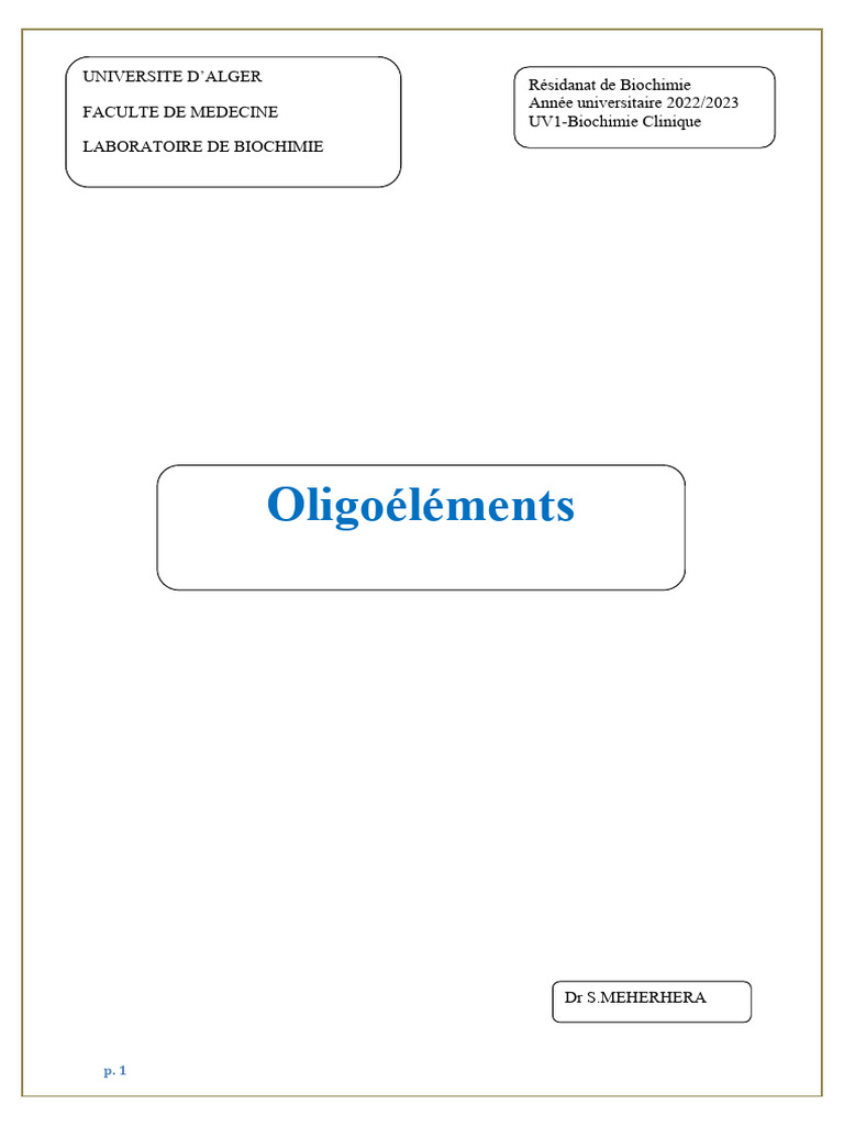 Oligoéléments : Rôles et Métabolisme | PDF | Enzyme | Protéines
