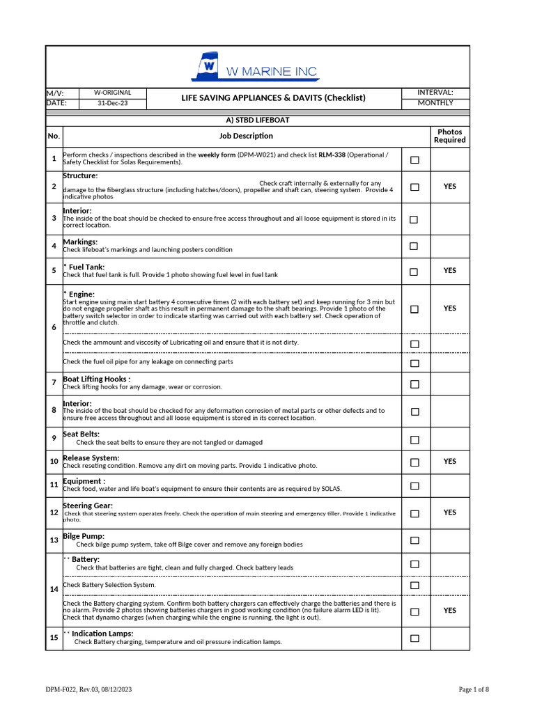 DPM-F022 (Monthly Checklist) | PDF | Battery Charger | Switch