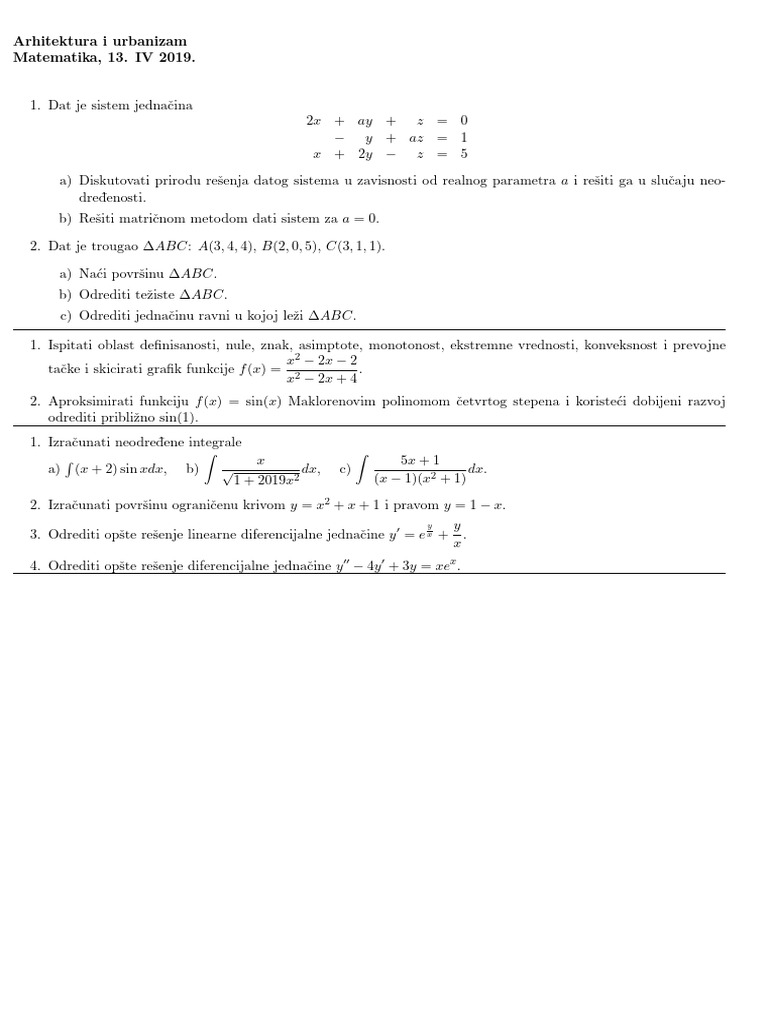 Arh Mat Zad Aprilski Rok 13.4.2019 | PDF