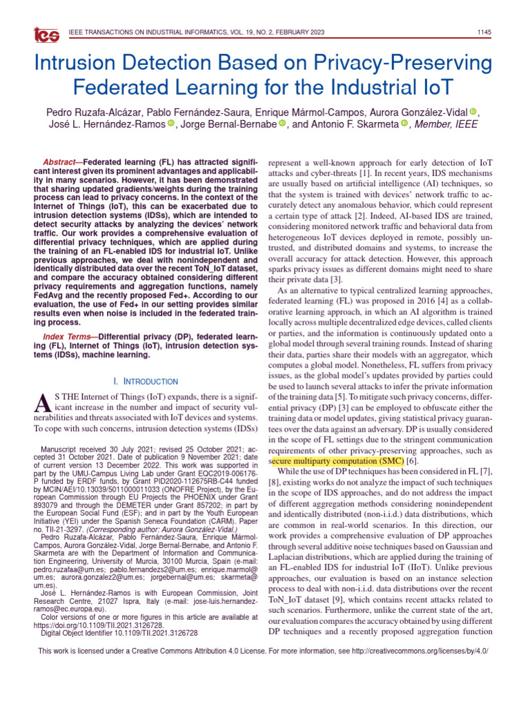 Intrusion Detection Based On Privacy Preserving Federated Learning For